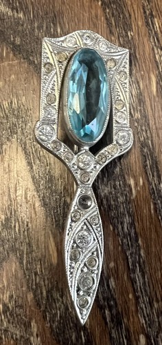 Signed Czech Slovak Vintage Silver Pot Metal Vanity Mirror Shape Blue ...