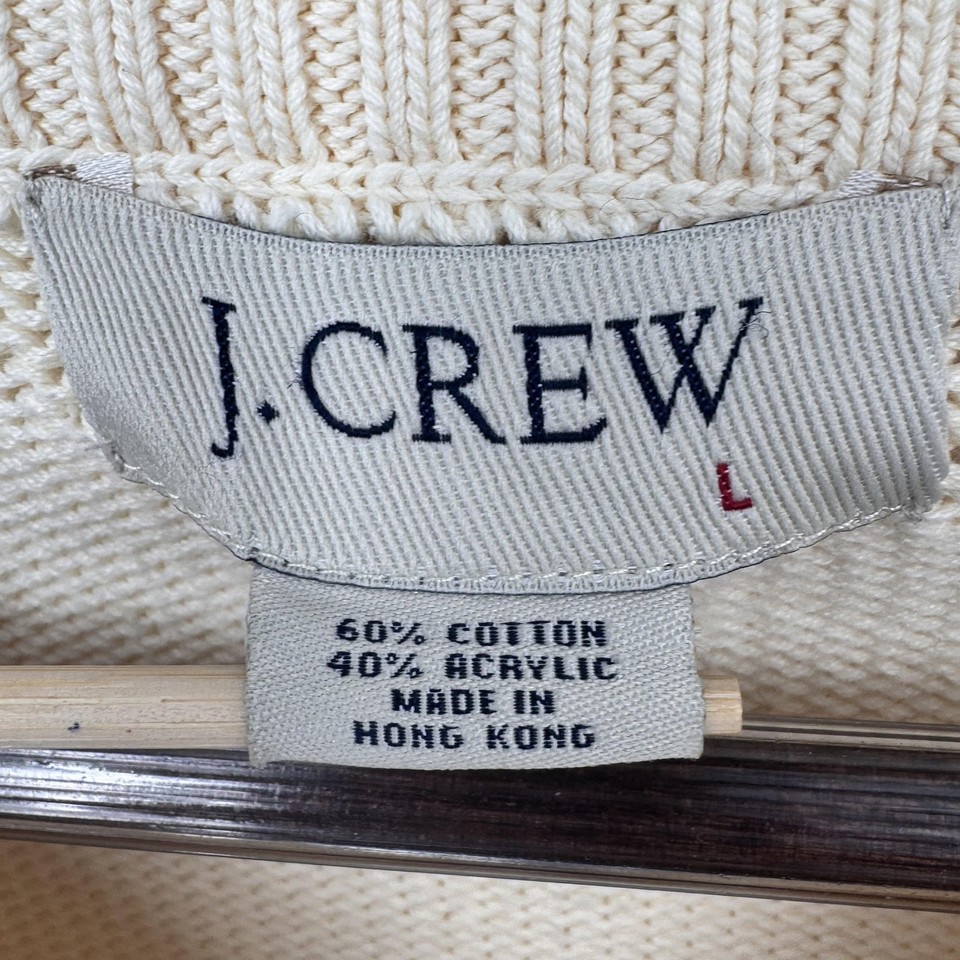J Crew Sweater Mens Large Cream Full Zip Collared Cotton Ribbed Knit ...