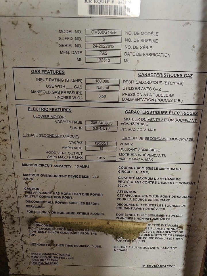 Baxter OV500G1-EE Natural Gas Hobart Roll In Single Rack Bakery ...