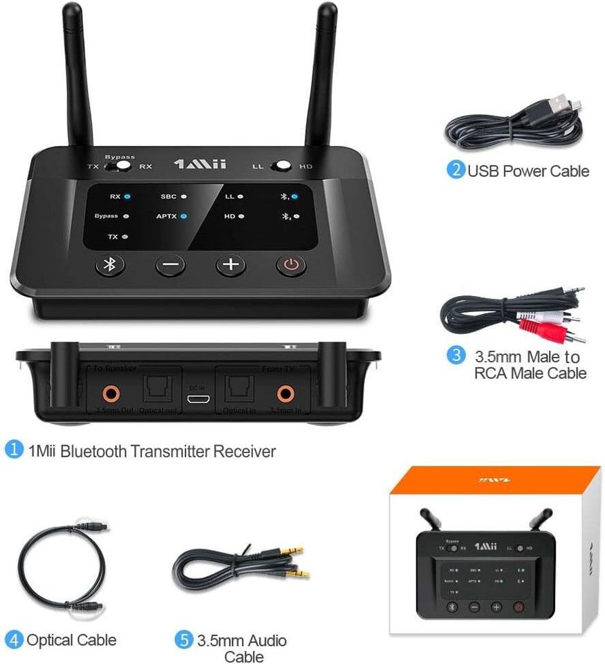 1Mii B03 Bluetooth 5.0 Transmitter Receiver for TV Home Stereo w/LCD ...
