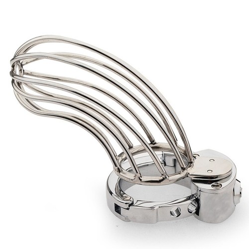New Birdcage Handcuff Style Metal Chrome Male Abstinence Chastity Cage ...