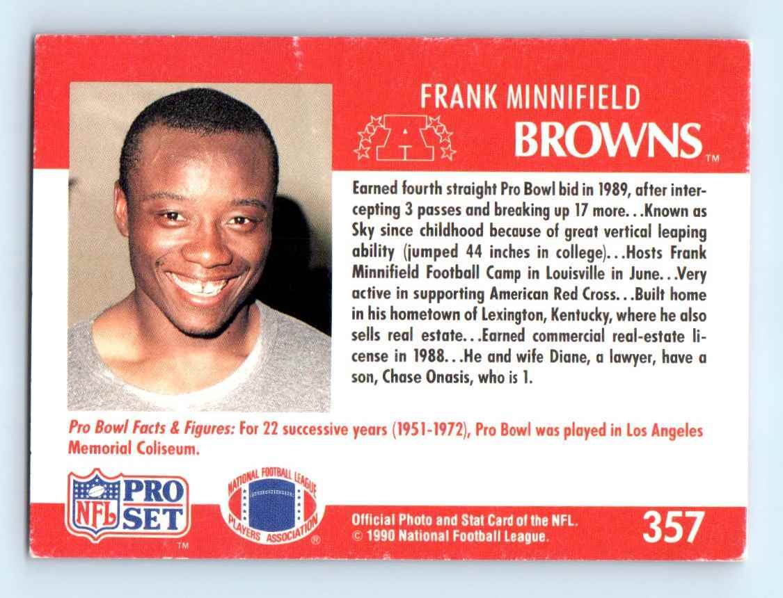 1990 Pro Set FACT Cincinnati Frank Minnifield Cleveland Browns #357 | eBay