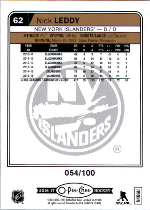 2016-17 O-Pee-Chee - Black Rainbow Foil #62 Nick Leddy /100 for sale ...