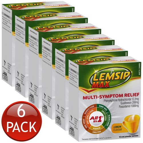 6 x Lemsip Max Cold & Flu Multi-Symptom Relief Lemon Powder Drink ...
