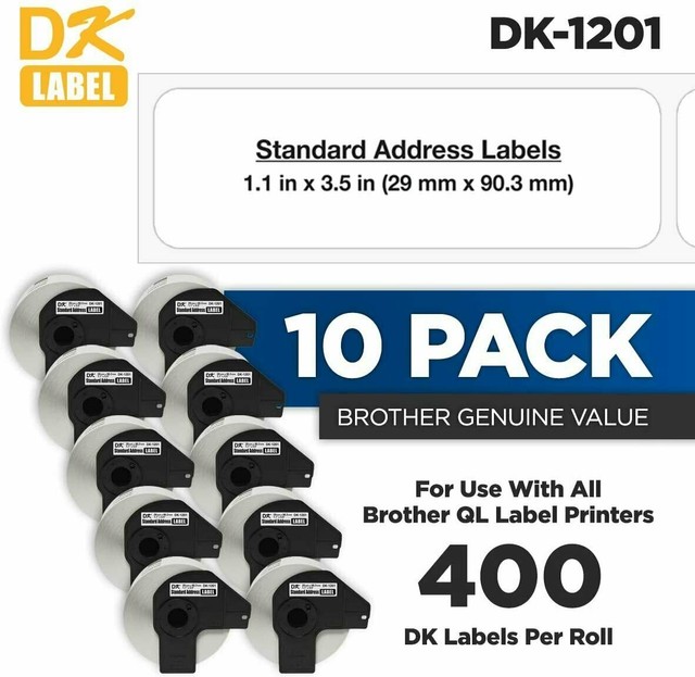 Brother Genuine DK1201 Die-cut Standard Rolled Address Labels for QL ...