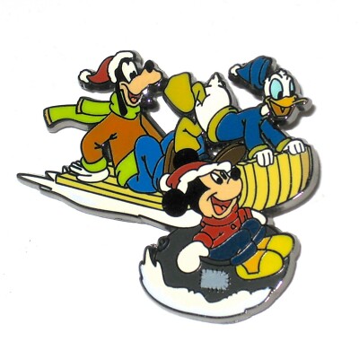 RARE LE 250 Disney Pin Mickey Goofy Donald Winter Snow Gang on Sled ...