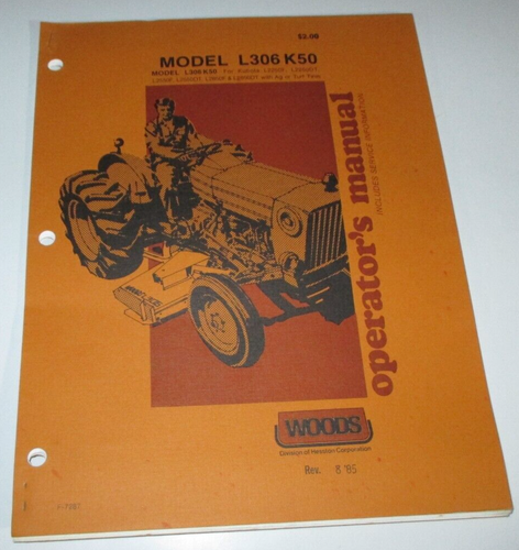 Woods L306 K50 Belly Mower Operators & Parts Manual fits Kubota L2250 ...