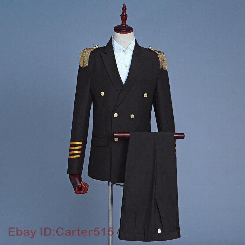Mens Tassel Double-breasted Dress Suit Captain Military Suit Royal Navy ...