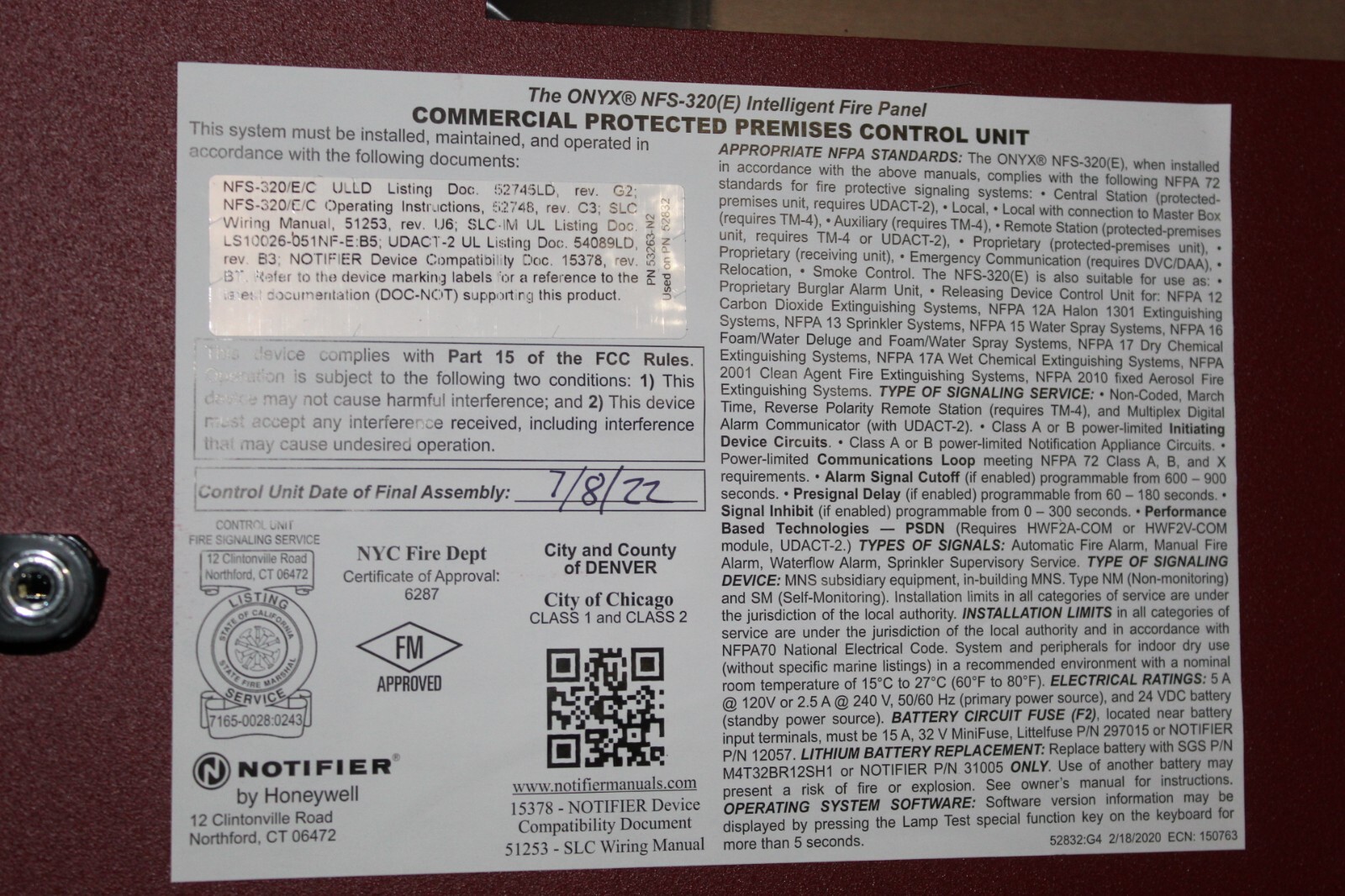 NEW Notifier NFS-320R RED Onyx Notifier Intelligent Fire Alarm Control ...