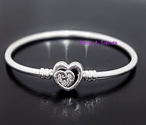 NEW PANDORA 591064C01 925 CZ Entwined Infinite Hearts Bangle Charm ...