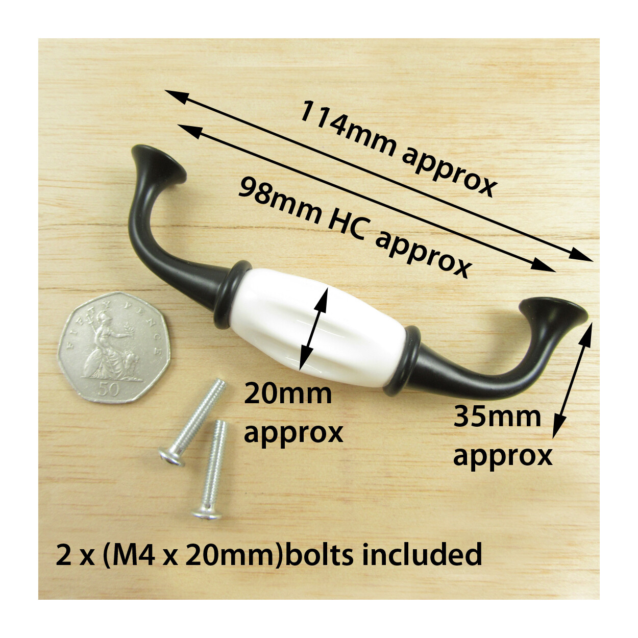 WHITE CERAMIC HANDLE *2 SIZES TO CHOOSE FROM*BATHROOM KITCHEN HANDLE ...