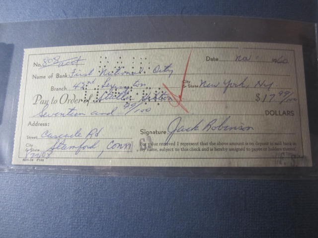 Jackie Robinson Autographed 1960 Bank Check Brooklyn Dodgers Baseball ...