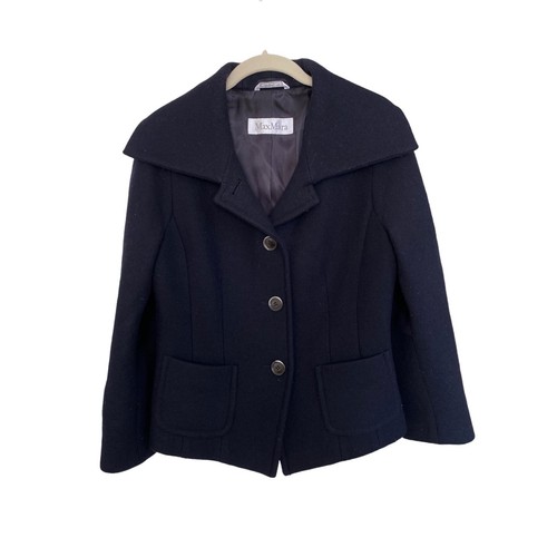Max Mara Wool Angora Jacket Size 10 - Navy Pea Coat Button Blazer ...