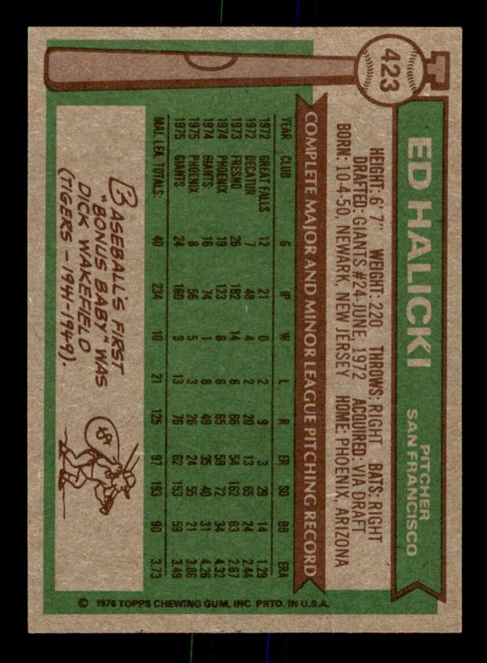1976 Topps Baseball #423 Ed Halicki Signed Auto (no COA) | eBay