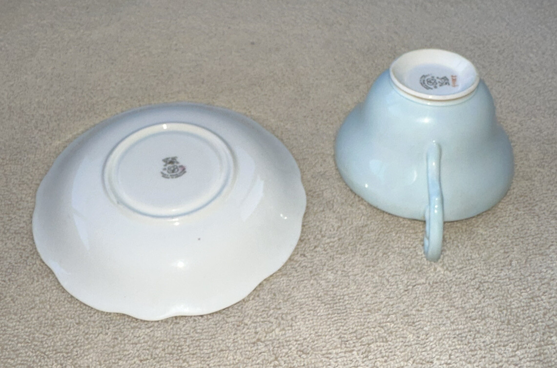 Vintage EB 1850 Foley Bone China Cup and Saucer Pale Blue Gold Floral ...