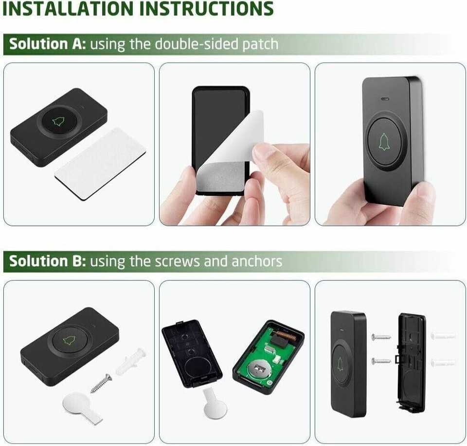 Wireless Doorbell AVANTEK IP55 Waterpoof 1000ft 5Level Volume LED 2 ...
