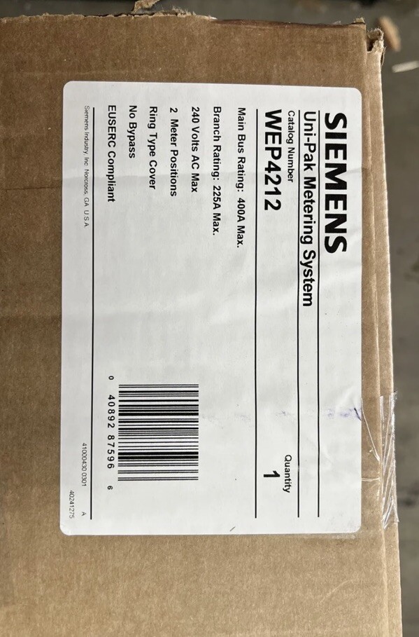 Siemens WEP4212 UNI-PAK 400-Amp 2-Gang 1-Phase Ring Type. EUSERC ...