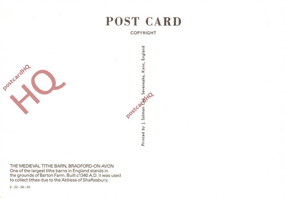 Picture Postcard- Bradford-On-Avon, the Medieval Tithe Barn [Salmon] 5 ...