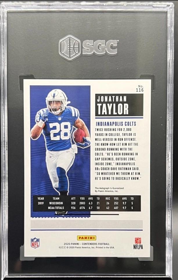 Jonathan Taylor 2020 Panini Contenders Rookie Ticket Auto Wild Card SGC ...