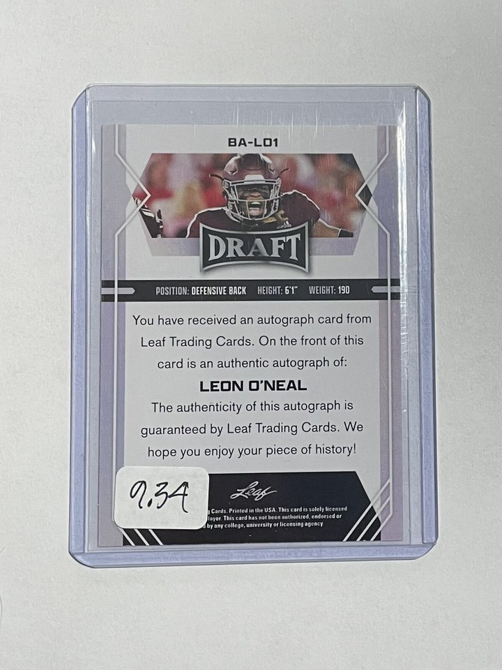 2022 Leaf Draft Football Leon O'Neal RC Auto #BA-LO1 San Francisco ...