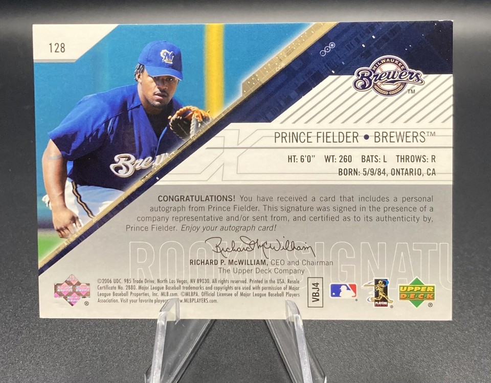 2006 UD SPX #128 Prince Fielder Rookie Signatures Auto /190 Brewers | eBay