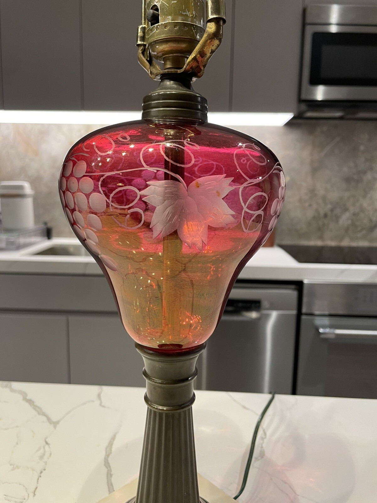 Antique Victorian Gold Ruby Wheel Cut Cranberry Glass Lamp Converted ...