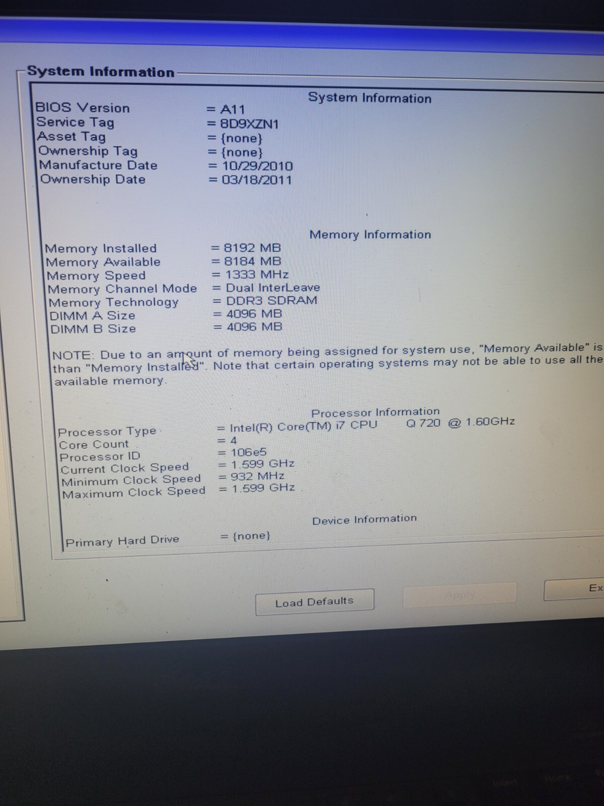 Dell Latitude E6510 Laptop Intel Core i7 Q720 1.60GHZ 15.6" 8GB RAM NO ...
