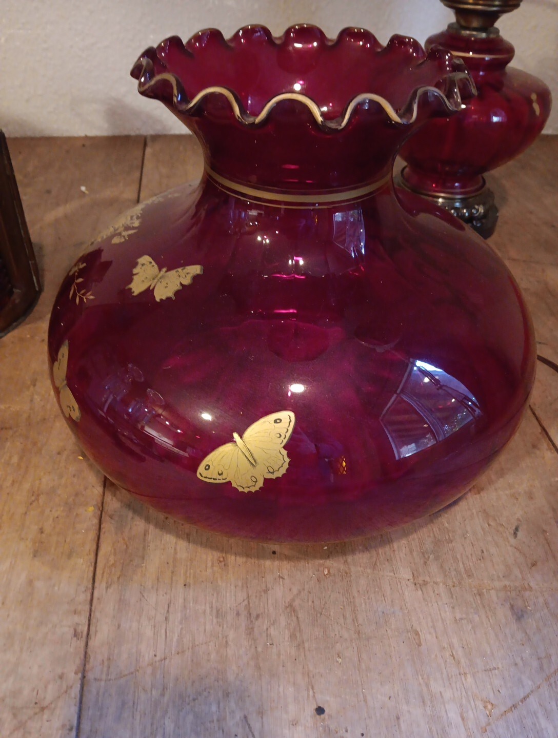 Fenton Ruby Red Hurricane lamp, Floral Butterflies gold | eBay