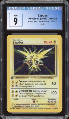 1999 Pokemon GERMAN 1st Edition Base Set Zapdos Holo 16/102 CGC 9 MINT ...
