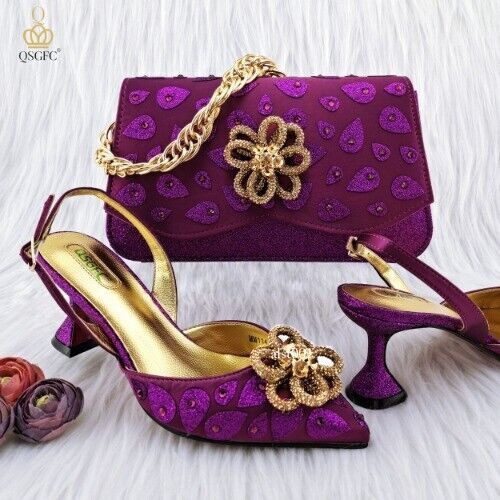 Women Classic Style Hand Bag Matching High Heels Wedding Party Shoe and ...