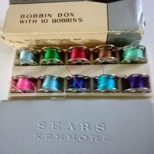 Vintage Original Sears Kenmore Sewing Machine Box Case with 10 Bobbins ...