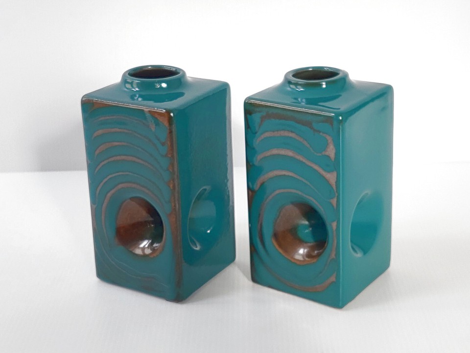 Pair of Vintage Vases 1960 Ceramic VEB Haldensleben 60s Retro Space Age ...