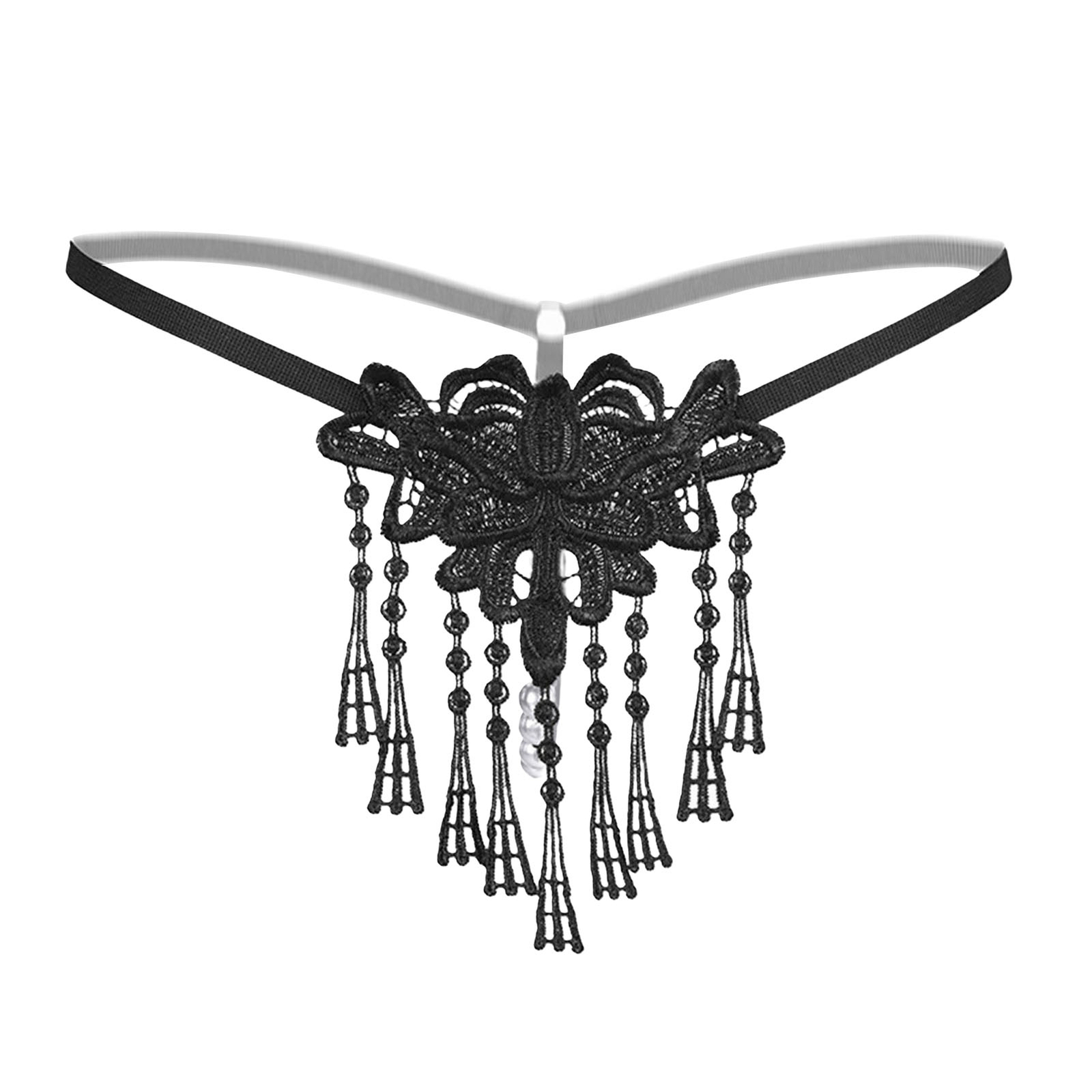 Women Panties Stretchy Inside Wear Fringes Faux Pearls Thong G-string ...