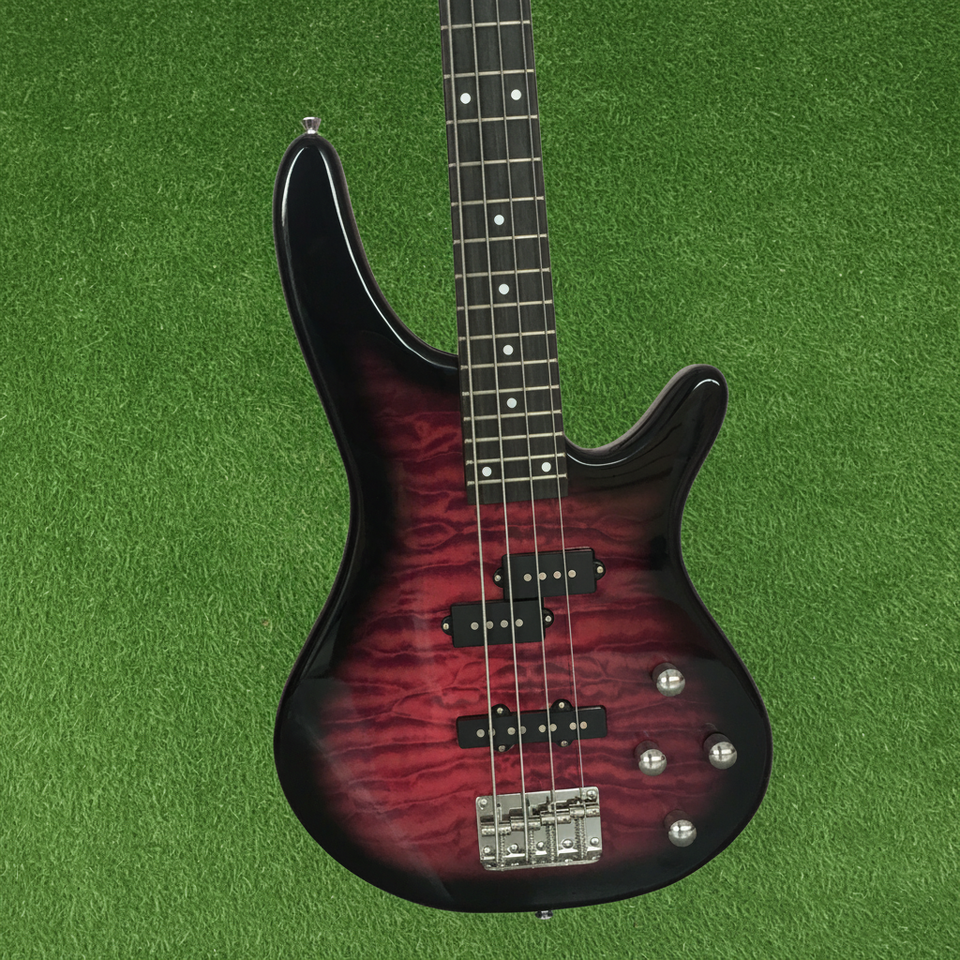 4 String Red Electric Bass Guitar Solid Body Basswood Body Quilted ...