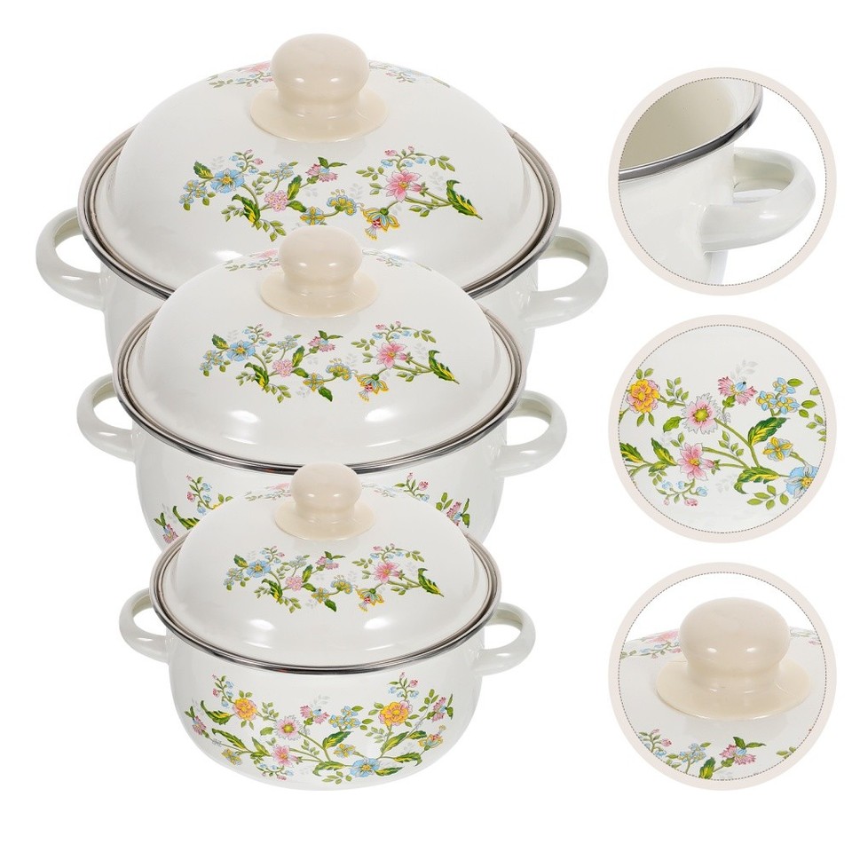 3 Pcs Mini Soup Pot Three-piece Set Enamel Pots for Cooking Enamelware ...