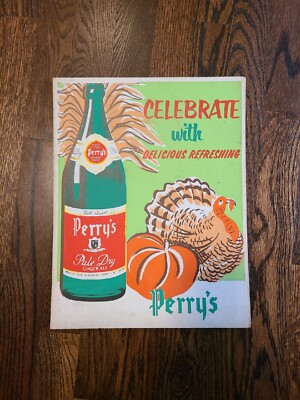 Perry’s Ginger Ale Sign Vintage Bottle Cardboard Easel Back Store ...