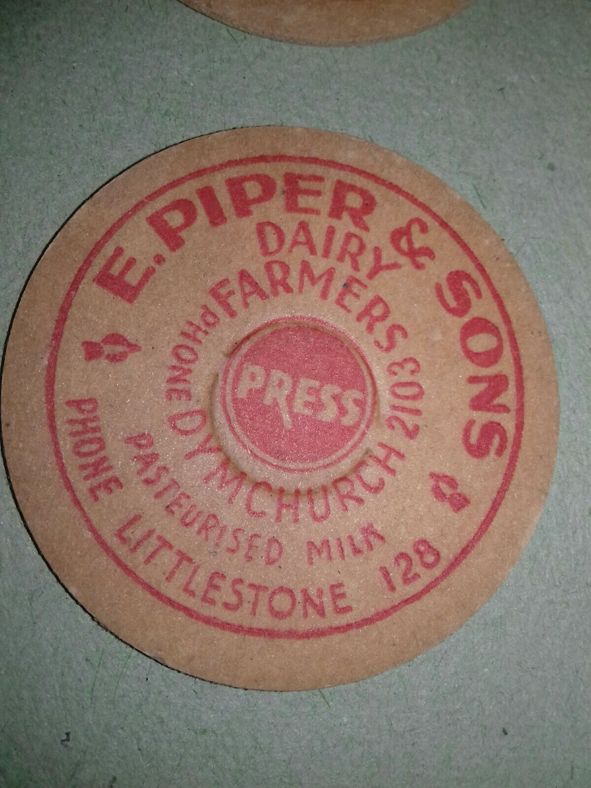 10 Old Vintage Cardboard Milk Bottle Tops / caps. E.Piper Dairy ...