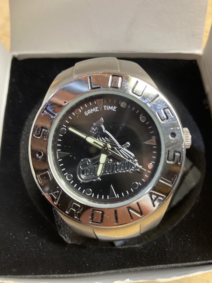 St. Louis Cardinals Team Logo Watch Game Time Bold Black Metal Case ...