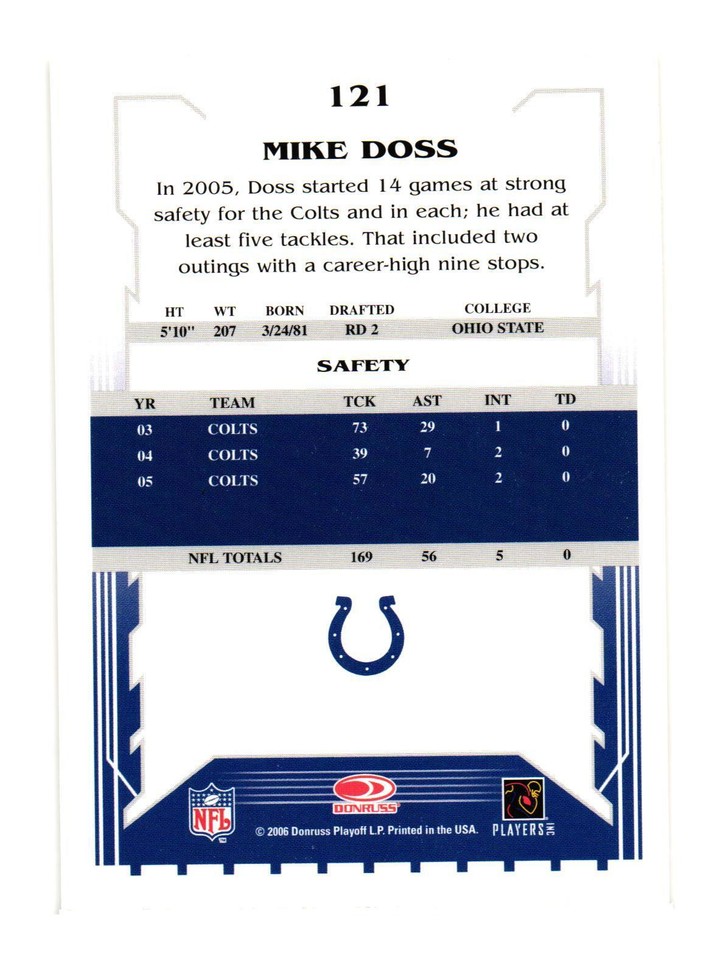 2006 Score #121 Mike Doss Indianapolis Colts | eBay