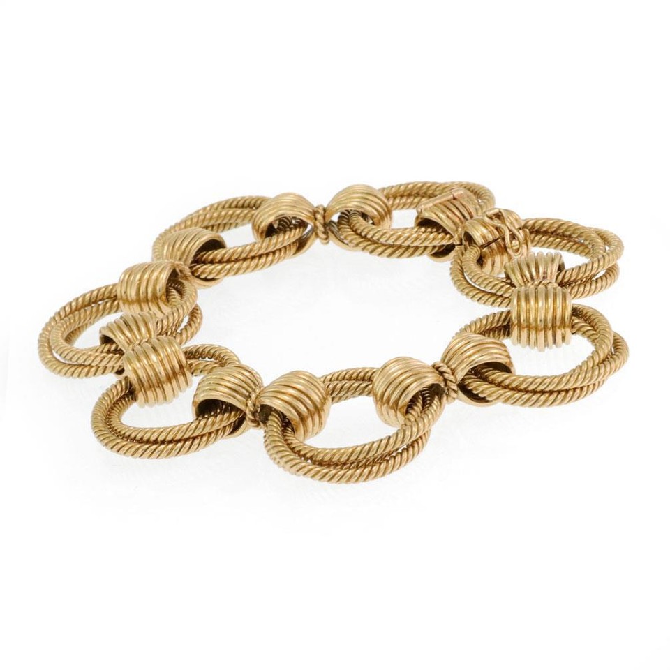 Estate 18k Yellow Gold Wire Cable 3 Ring Links Fancy Bracelet ...