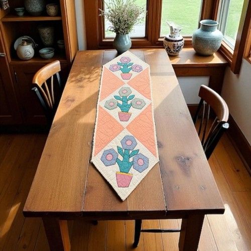 Charming 1930s Appliquéd Potted Flowers Quilt Table Runner – Vintage ...