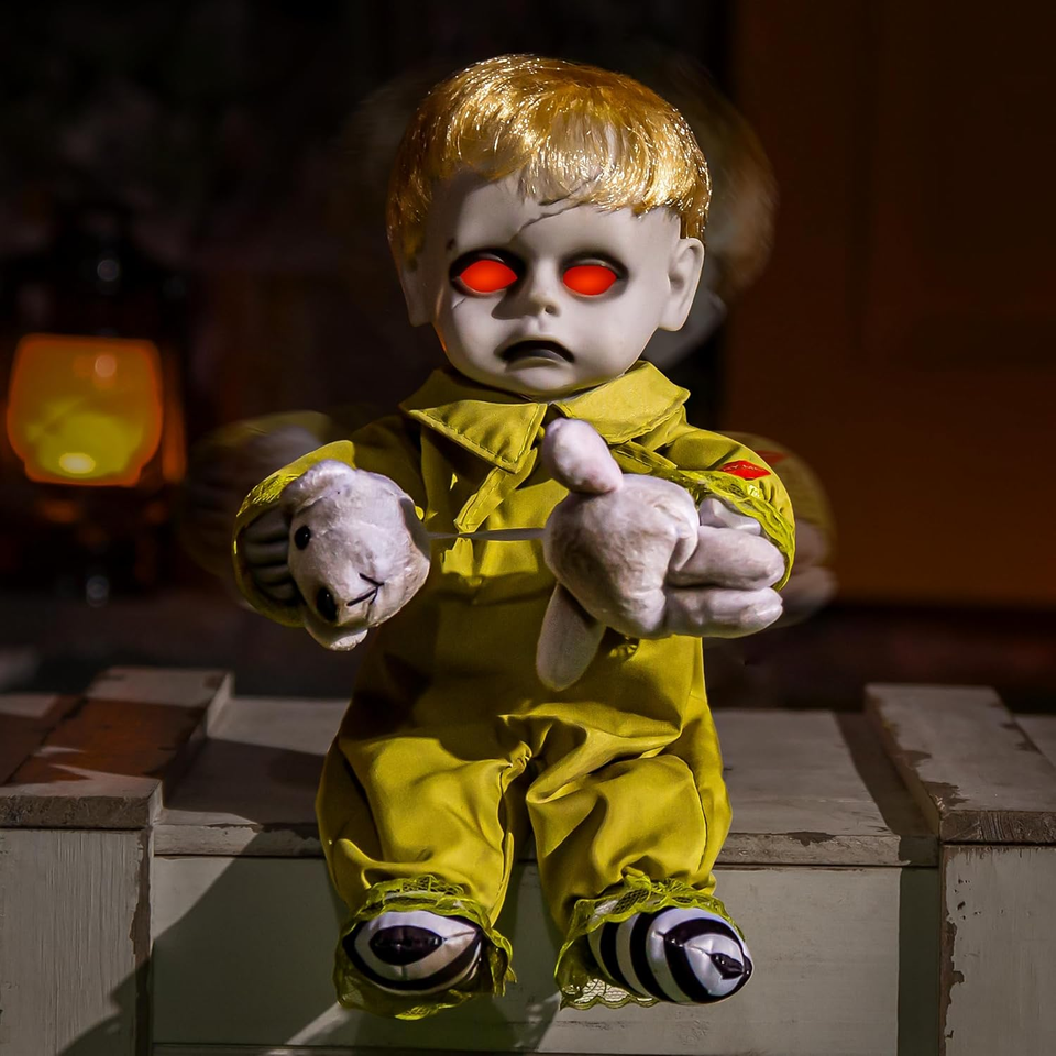 Halloween Animatronic 10Inch Creepy Boy Doll, Halloween Animated ...