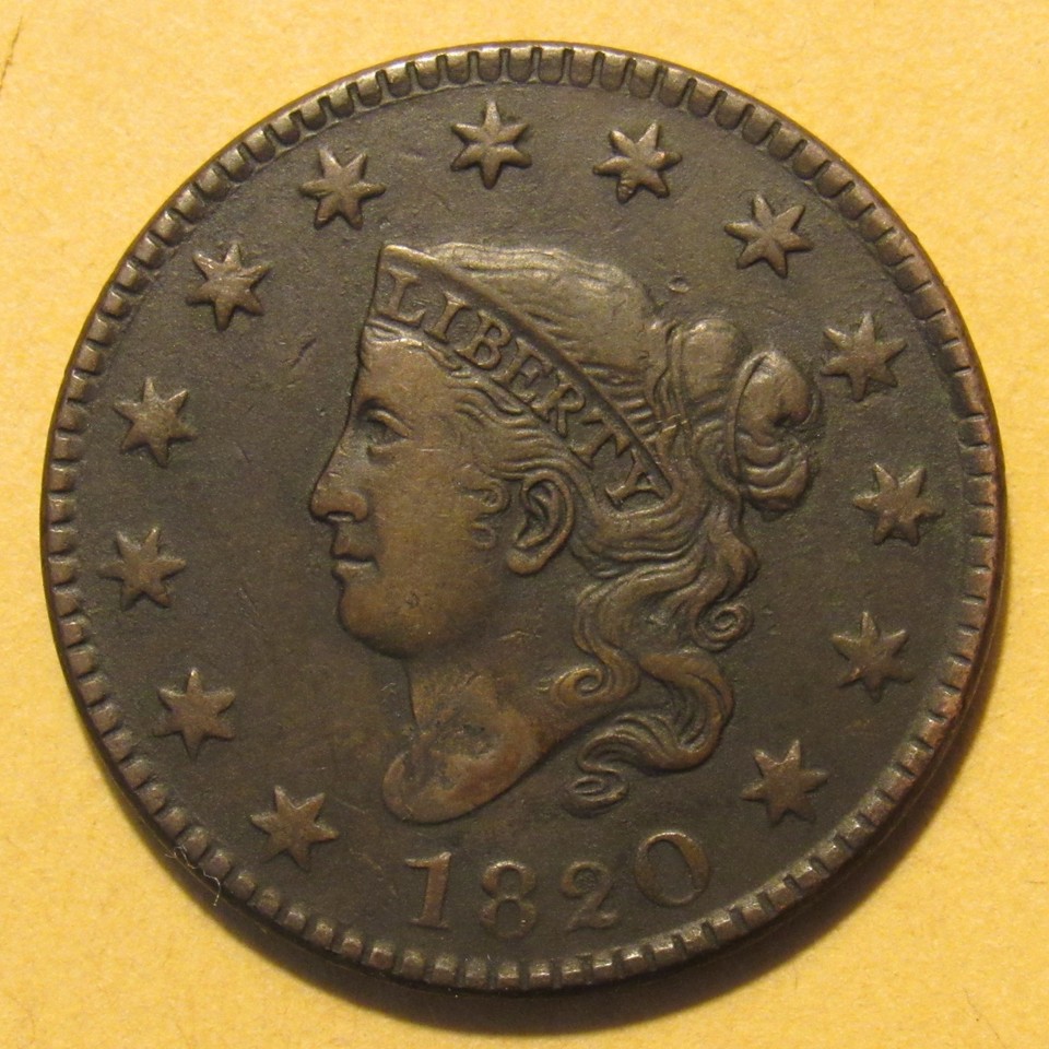 1820 CORONET LARGE CENT, VF/XF ~ HANDSOME EXAMPLE WITH SUPERB DETAILS ...