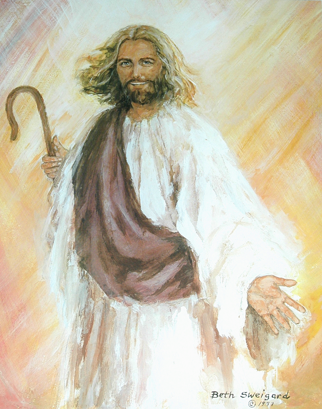 Beth Sweigard THE GOOD SHEPHERD AND STAFF Jesus Christ Smiling Paper ...