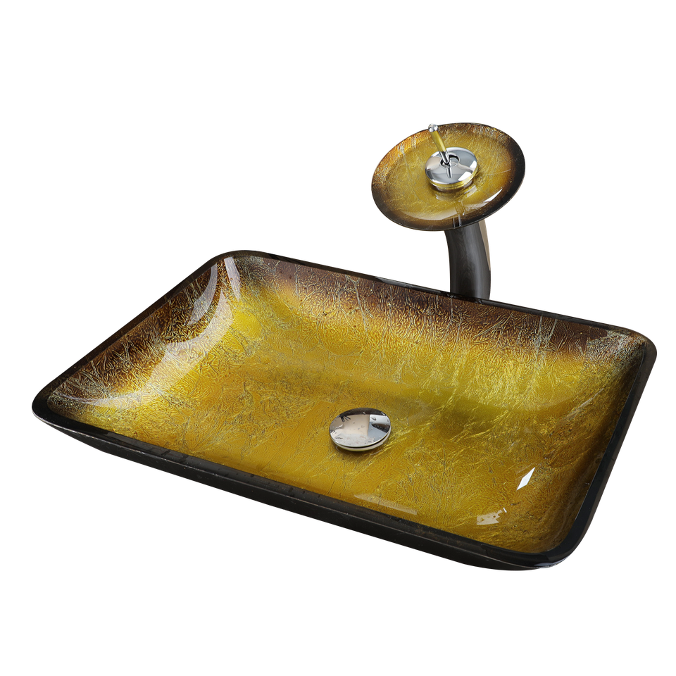Rectangular Bathroom Vessel Sink Tempered Glass Bowl Washing Mixer ...