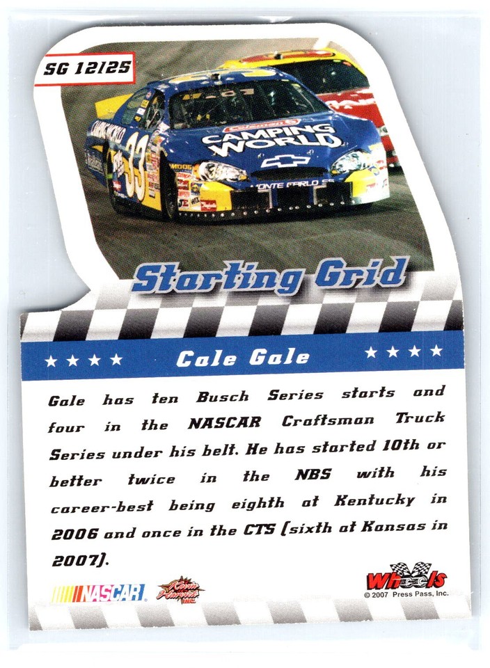 Cale Gale 2007 Wheels American Thunder #SG 12 Starting Grid | eBay