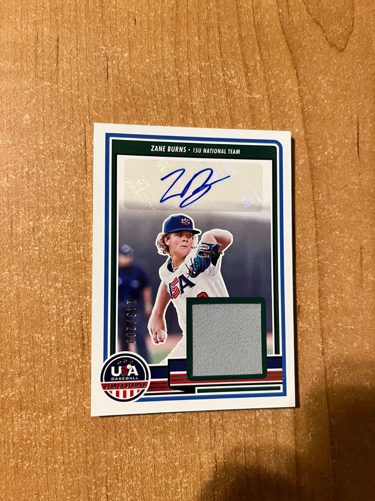 2023 Stars & Stripes - Zane Burns - USA 15U Team Signatures Auto Relic ...