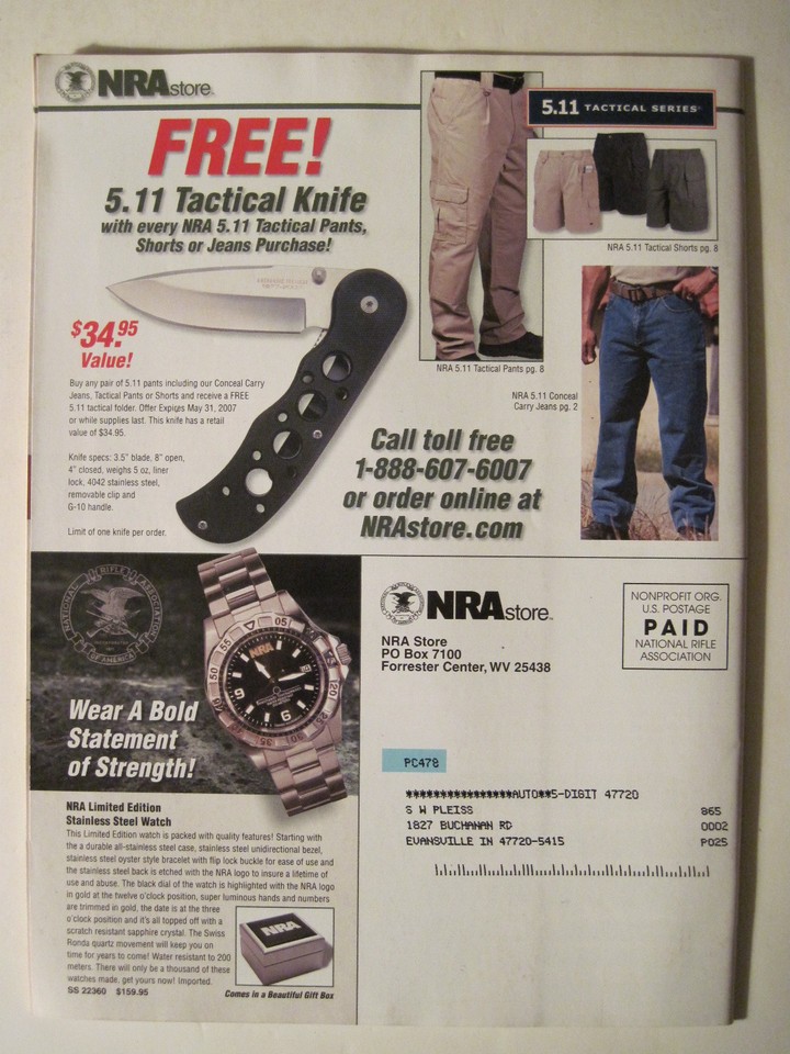 NRA Store Catalog- Spring 2007. Handguns/ Knives/ Apparel (Gun Magazine ...