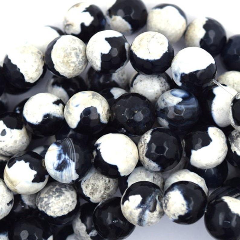 13 inch strand of natural Black Spot White Agate Round Smooth 10mm ...