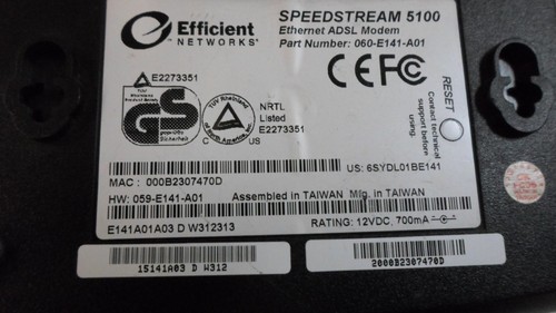Efficient Networks SpeedStream 5100 060-E142-A01 060-E141-A01 ADSL ...